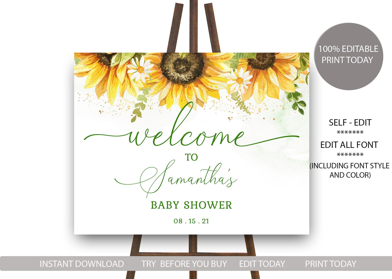 Sunflower Welcome to Baby Shower Sign Template Sunflower Baby - Etsy