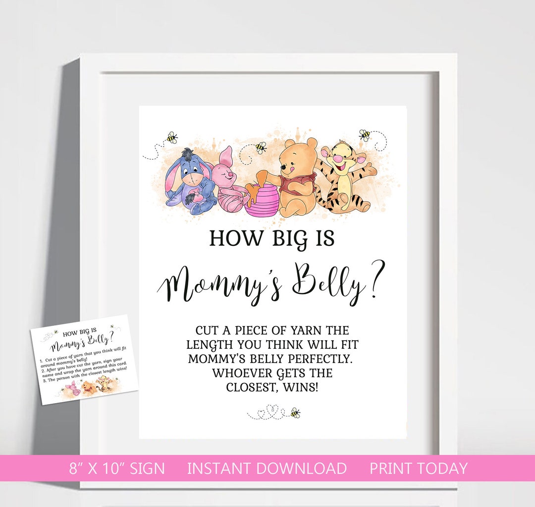 Winnie the Pooh How Big is Mommy's Belly Game Sign and Card Winnie Pooh ...