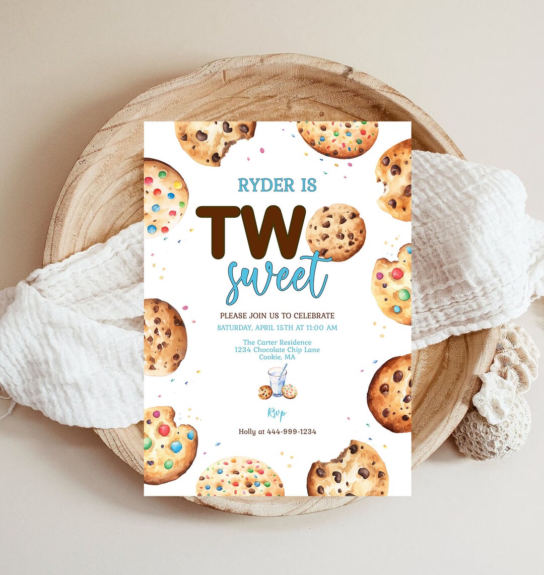 Two Sweet Cookies and Milk 2nd Boy Birthday Party Invitation Template ...