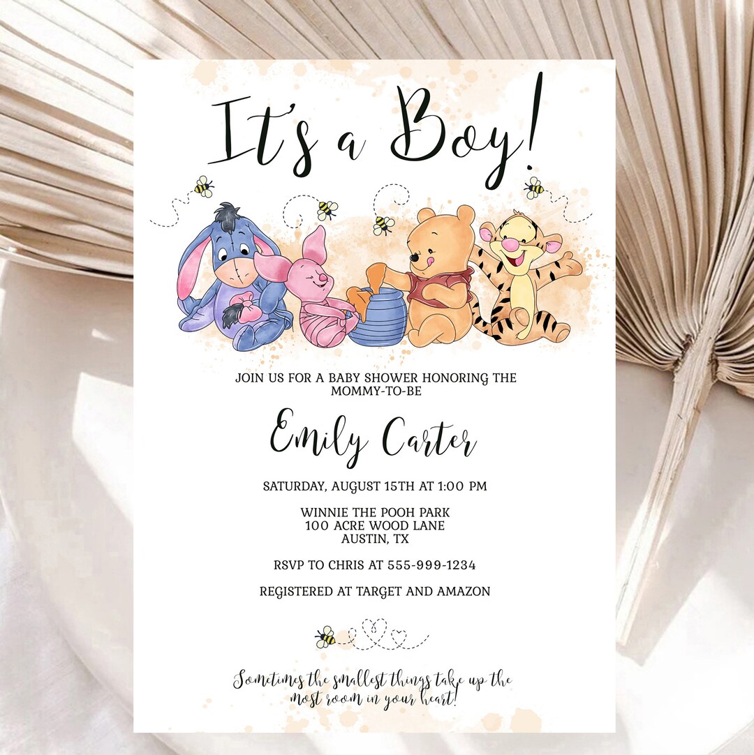 Winnie the Pooh Baby Shower Invitation, It's a Boy (EDITABLE Digital ...