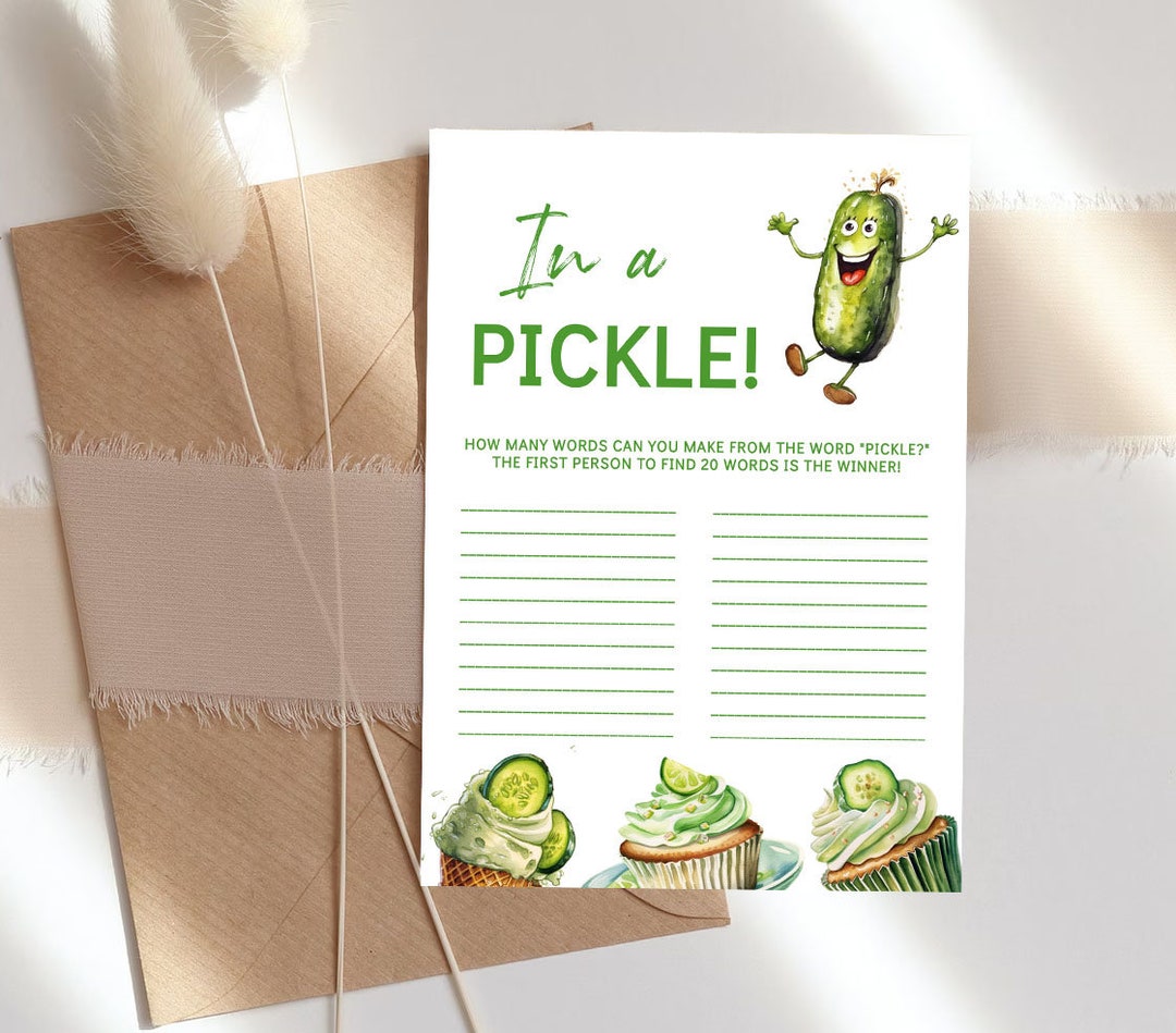 In a Pickle Birthday Party Word Game Template A Big Dill Birthday Party ...