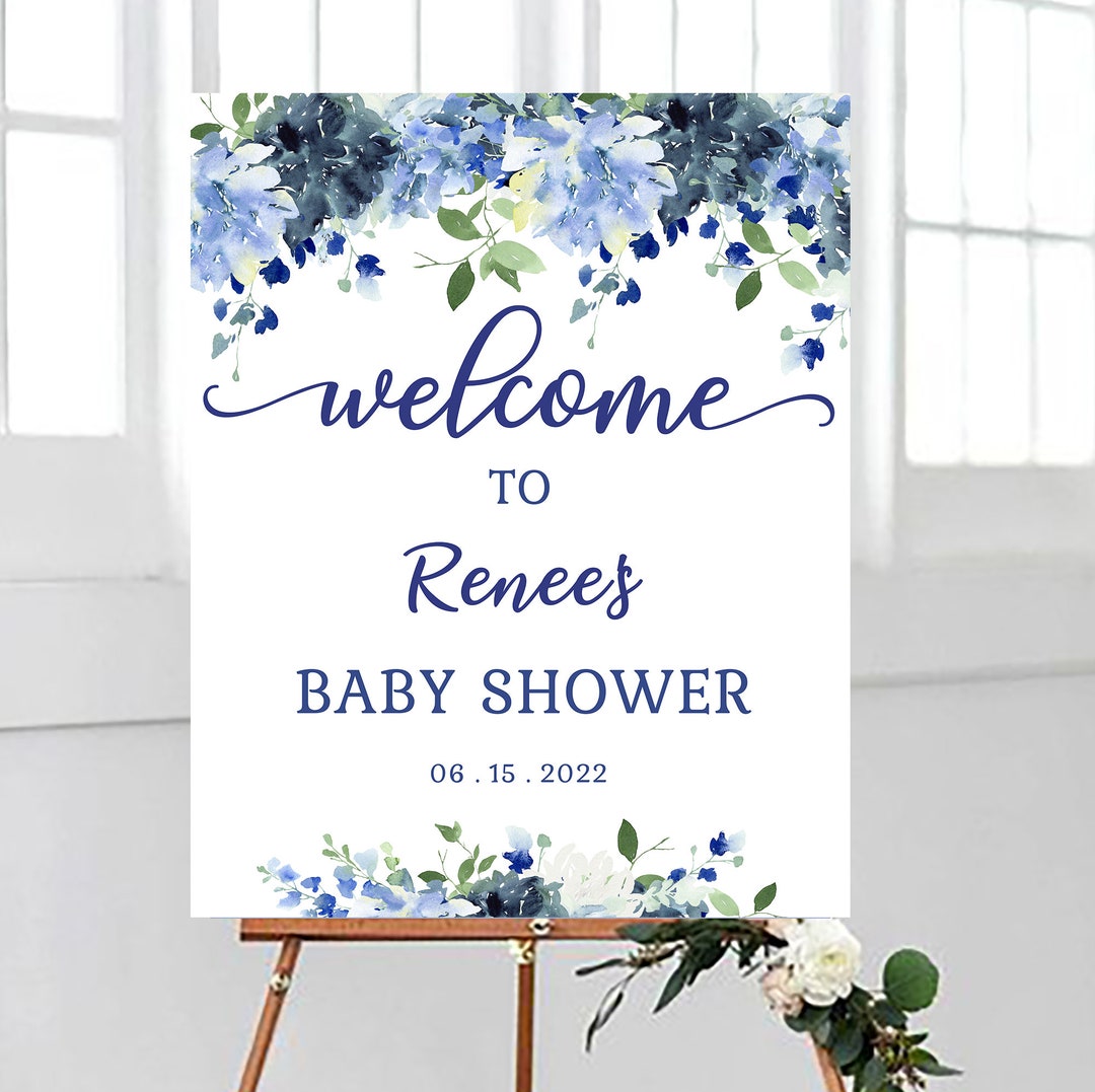 Blue Floral Baby Shower Welcome Sign Template (digital Download) - Etsy