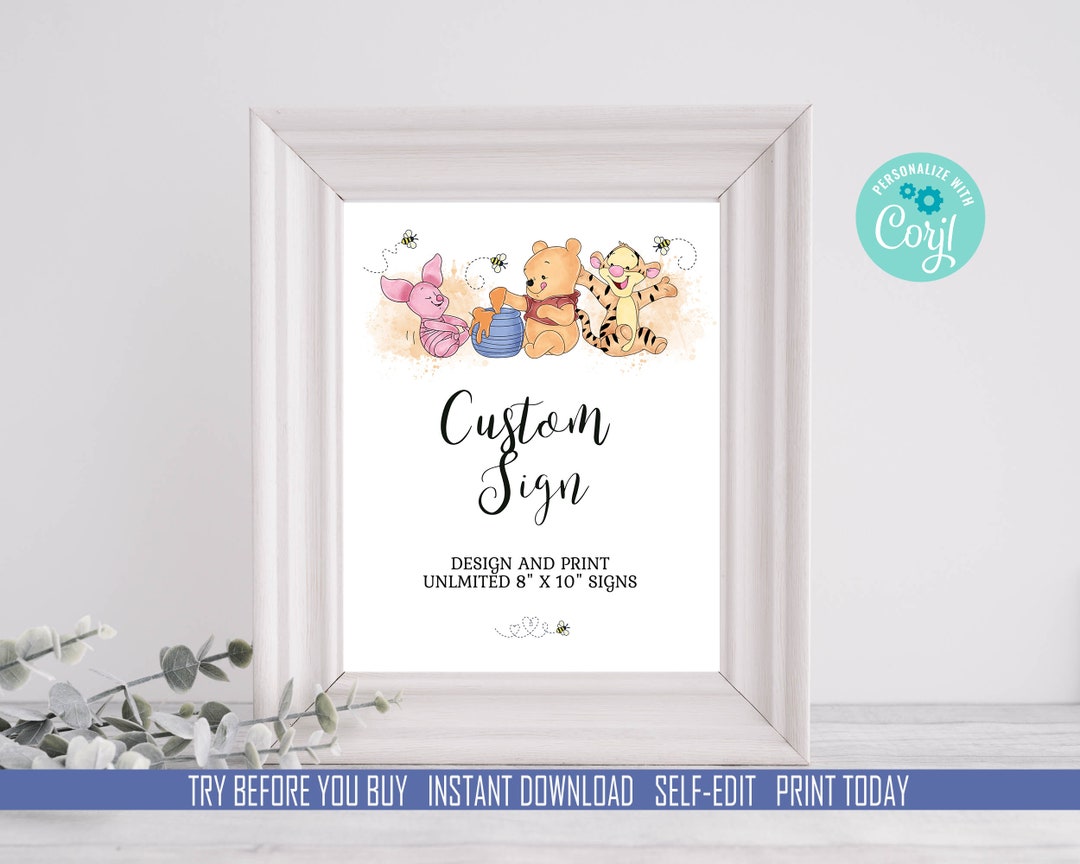 Winnie the Pooh Custom Sign Template DIY Signs A Hunny is on the Way ...
