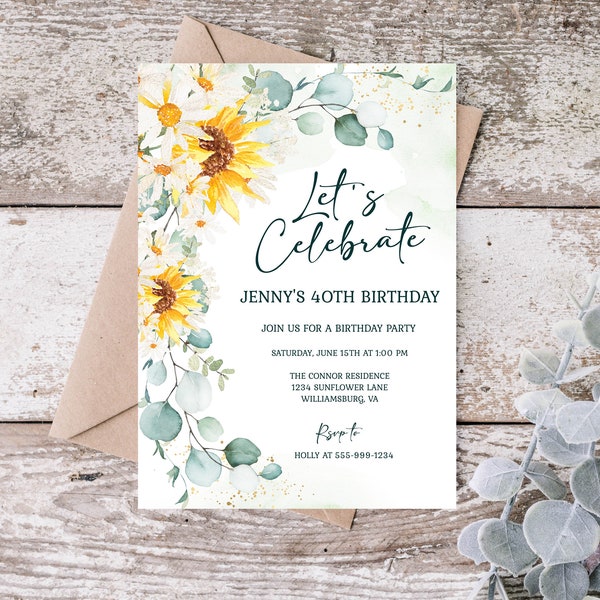 Eucalyptus 40th Birthday Invitation - Etsy