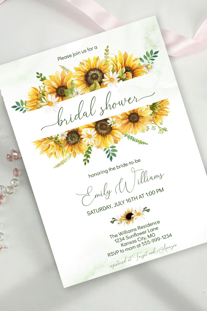 Sunflower Bridal Shower Invitation Template Sunflower Daisy | Etsy