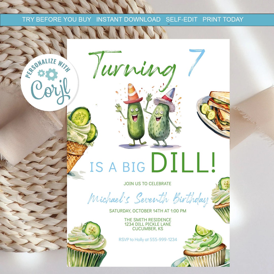 It's a Big Dill Birthday Party Invitation Template Pickle Theme ...