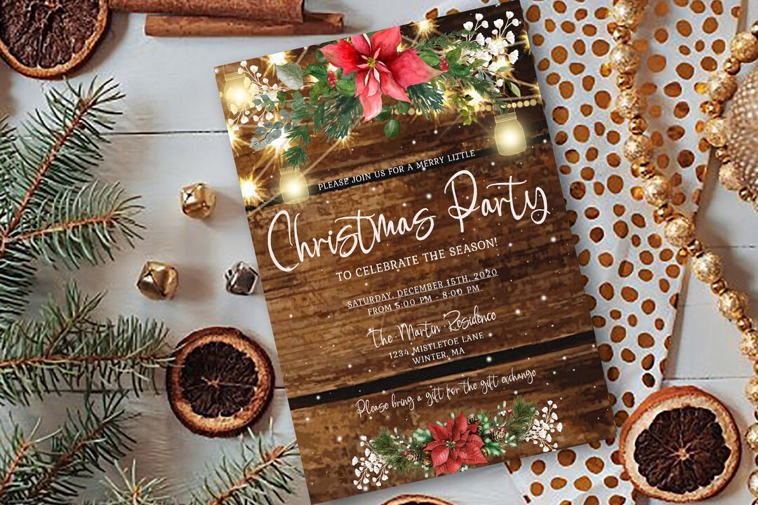 Rustic Country Merry Little Christmas Party Invitation Template ...