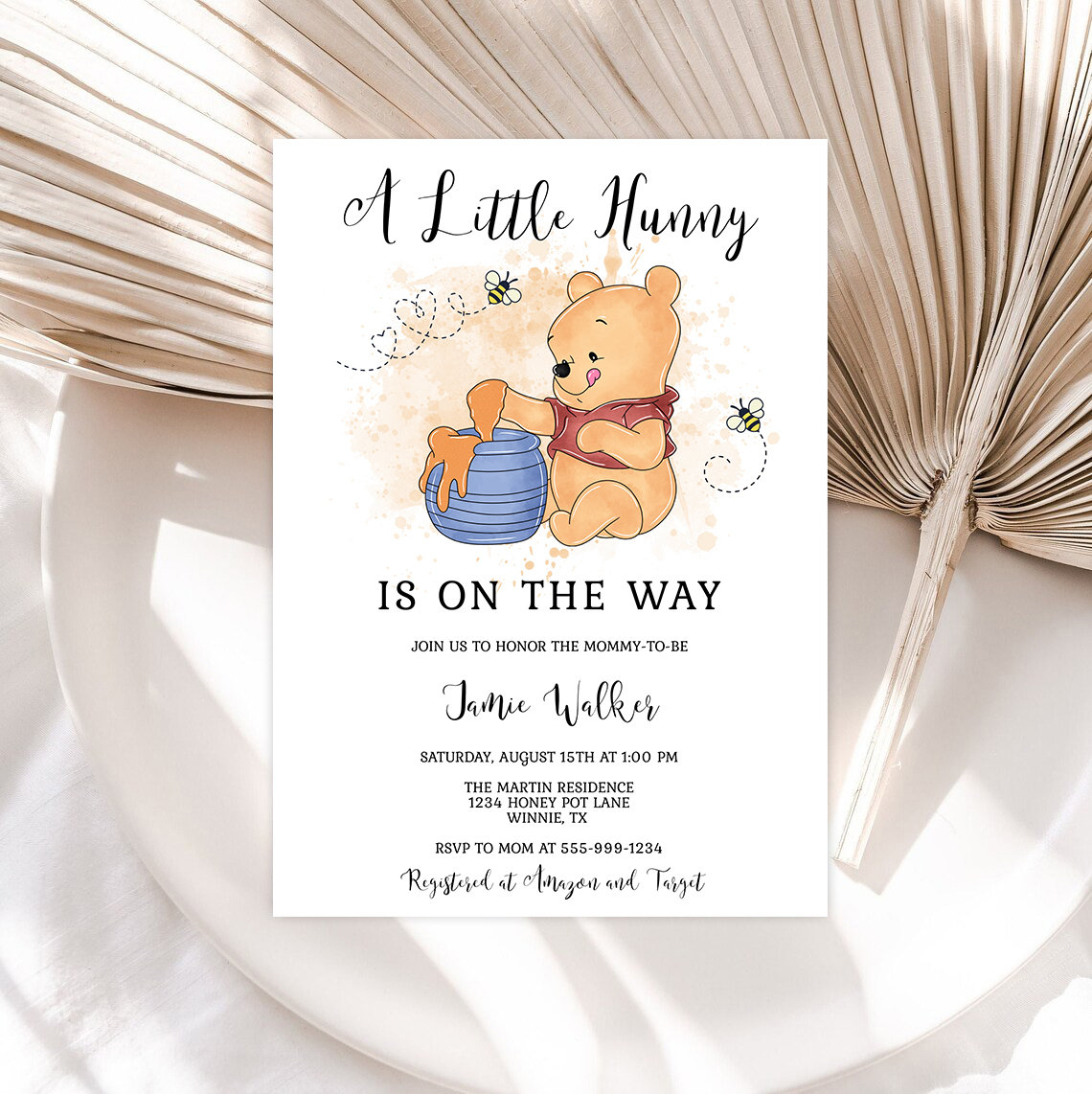 A Little Hunny is on the Way Baby Shower Invitation Template Winnie the ...