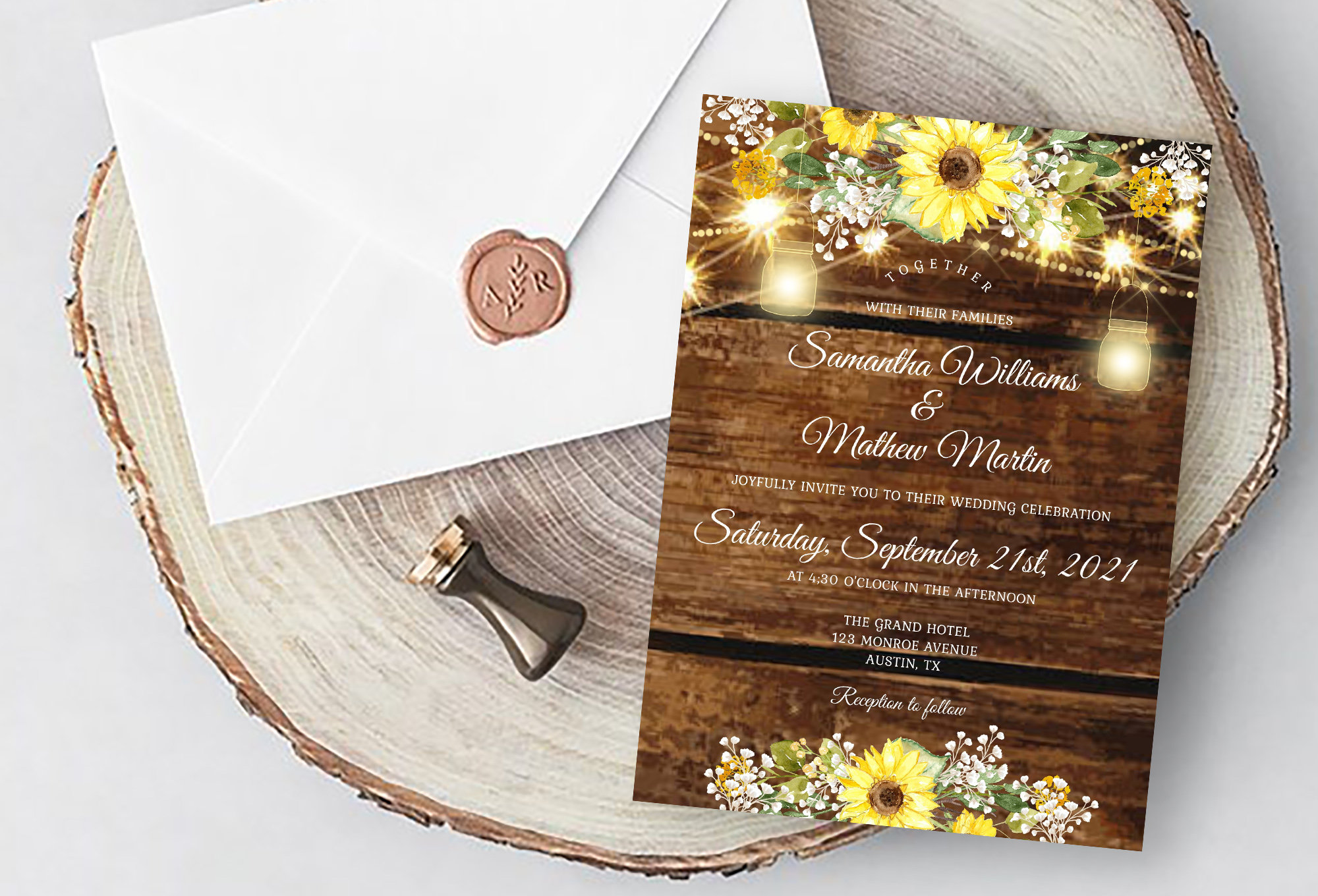 Rustic Sunflower Wedding Invitation Template, Sunflower Wedding, Fairy ...
