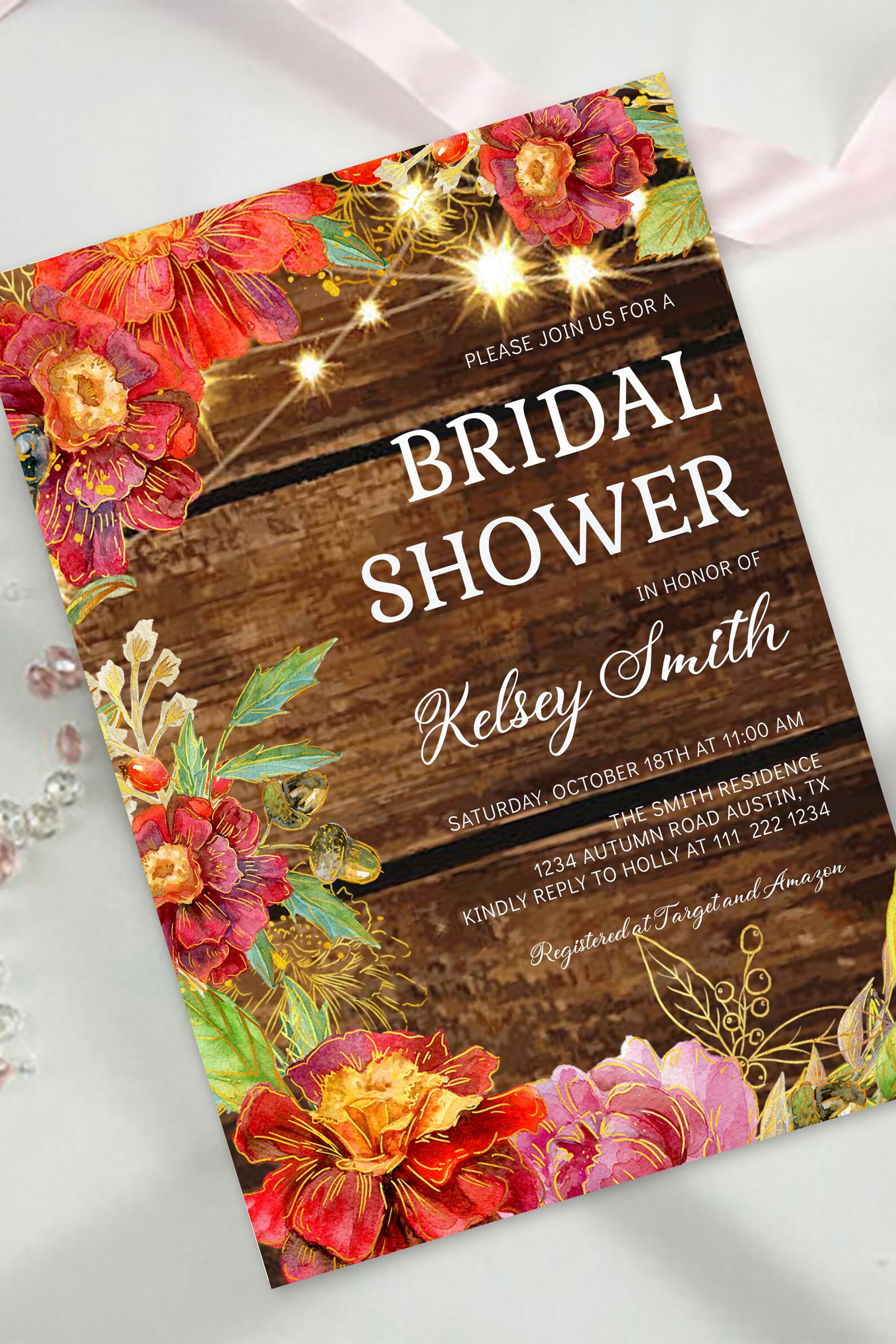 Rustic Bridal Shower Invitation Template Fall Floral - Etsy