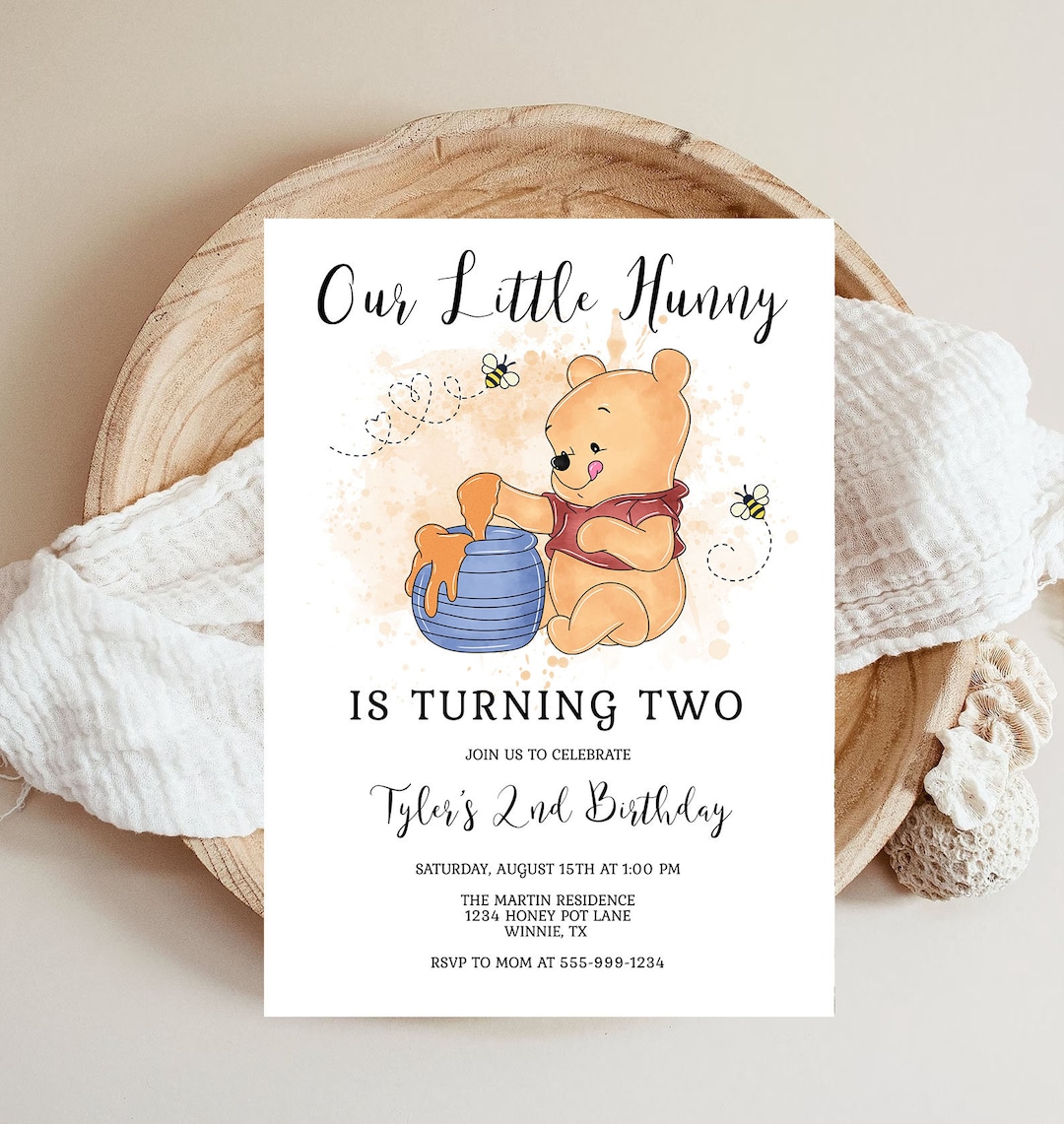 Our Little Hunny is Turning Two 2nd Birthday Party Invitation Template ...