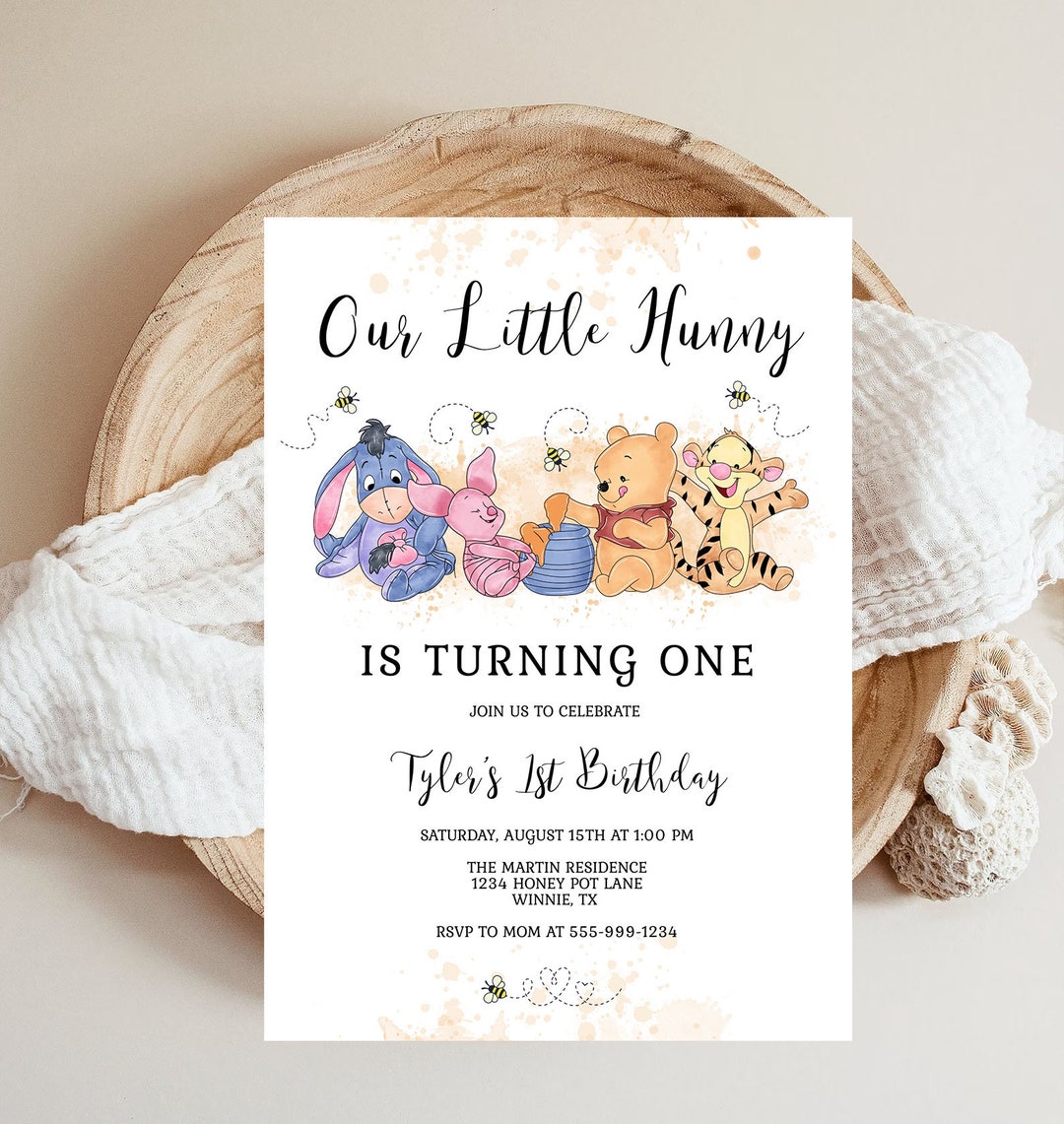 Winnie the Pooh 1st Birthday Invitation Template (EDITABLE INSTANT ...