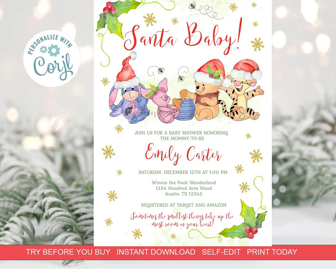 Editable Santa Baby Christmas Baby Shower Invitation Template Winnie ...