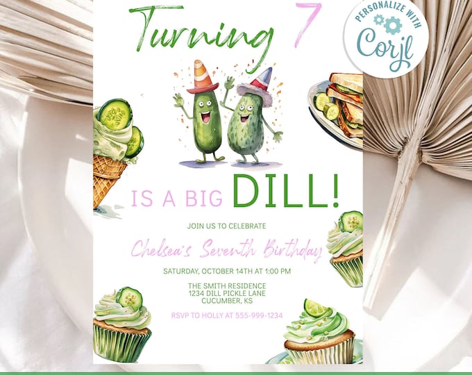 Pickle Party Birthday Invitation, Dill Pickle Party, Digital File ...