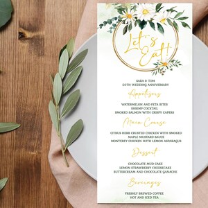 EDITABLE Greenery Daisy Menu Template 50th Wedding Anniversary Any ...