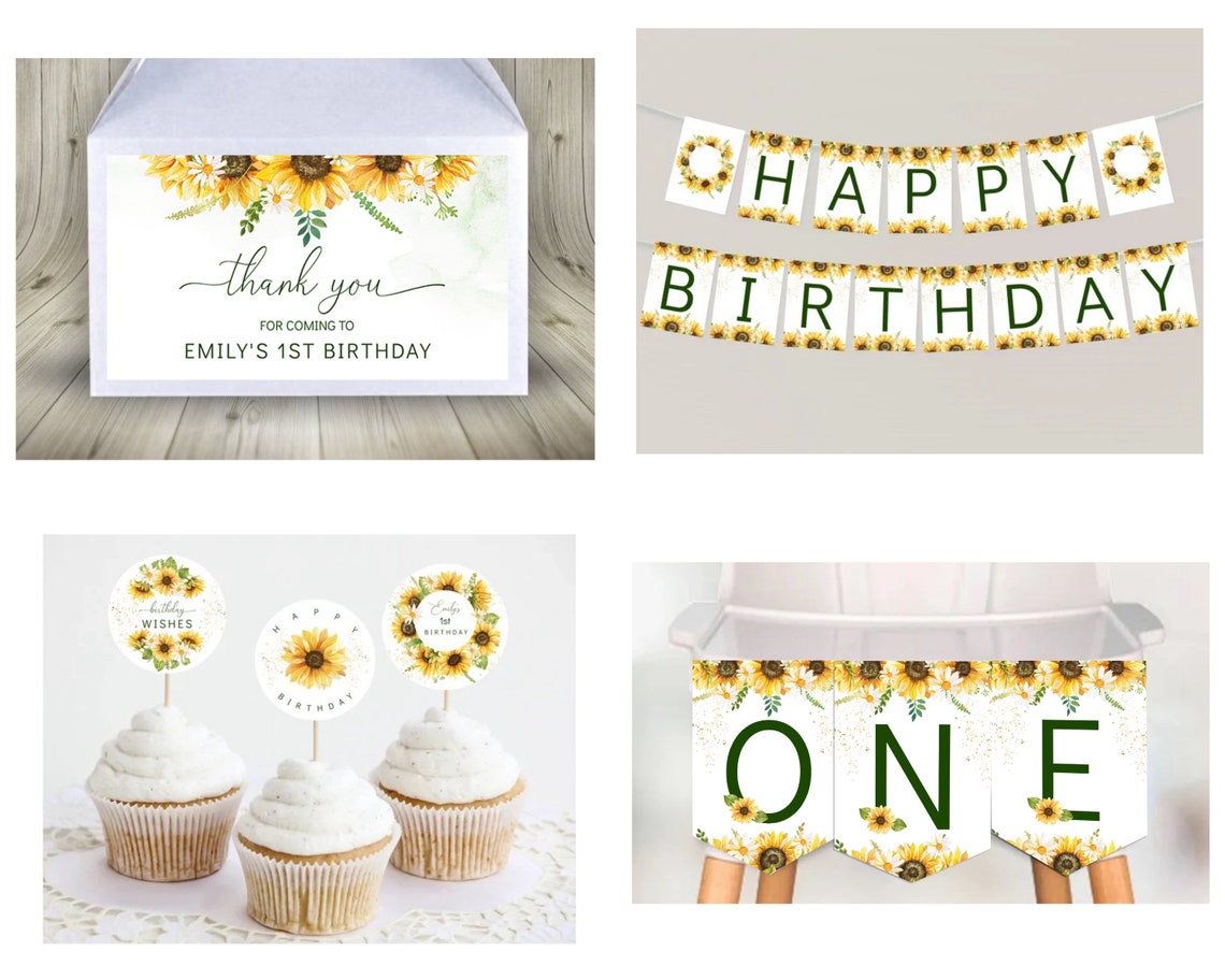 Sunflower 1st Birthday Invitation Bundle (EDITABLE Digital Download) - Etsy