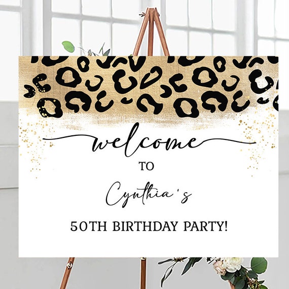 50th Birthday Welcome to Party Sign Template Leopard Print | Etsy