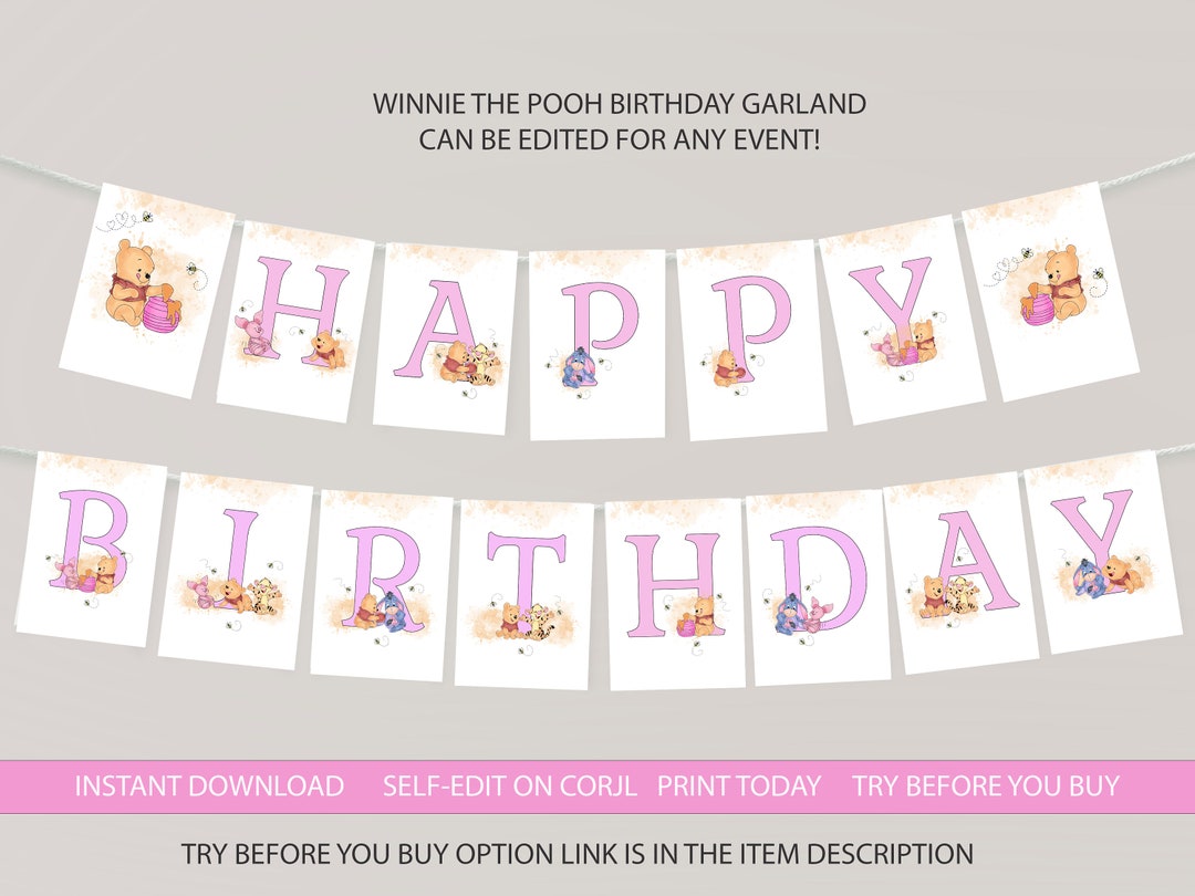 Winnie the Pooh Happy Birthday Garland Template Winnie the Pooh Girl ...