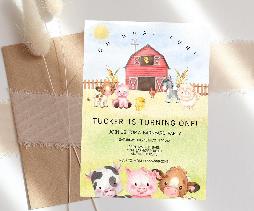 EDITABLE Barn Yard 1st Birthday Invitation Template Oh What Fun Farm ...