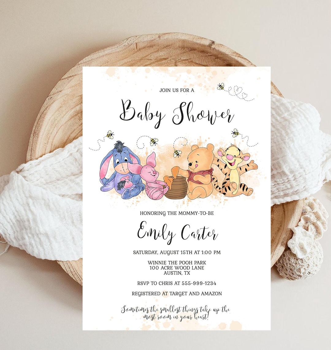 Winnie Pooh A Little Hunny is on the Way Baby Shower Invitation ...