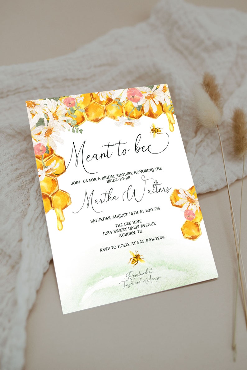 Meant to Bee Bridal Shower Welcome Sign Template Honey Bee | Etsy