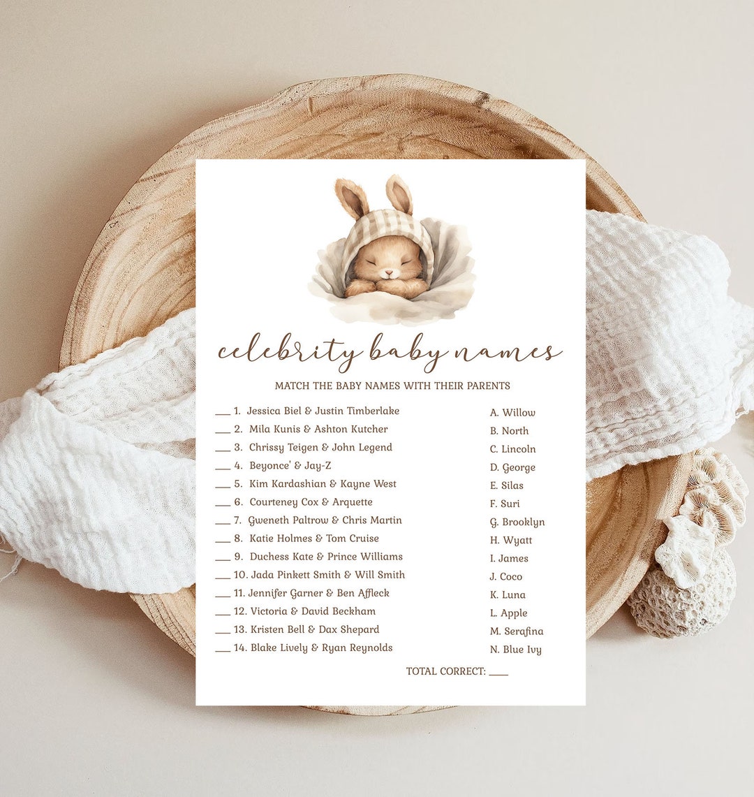 Celebrity Baby Name Game Some Bunny is on the Way Baby Shower Game ...