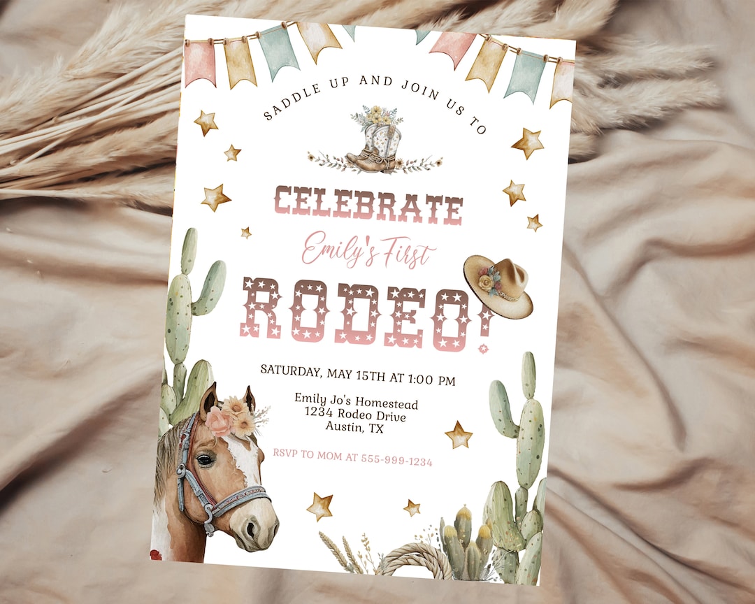 First Rodeo Birthday Party Invitation Template Saddle up Girl's Rodeo ...