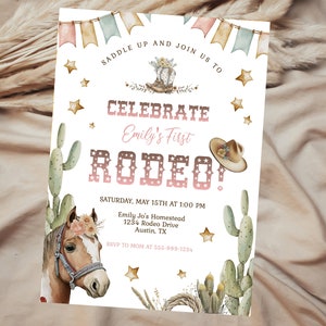 First Rodeo Birthday Party Invitation Template Saddle up Girl's Rodeo ...