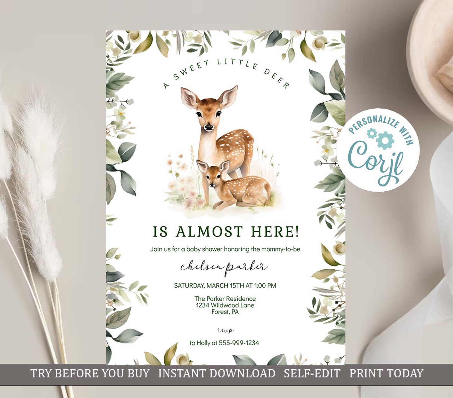 A Sweet Little Deer is Almost Here Baby Shower Invitation Template Deer ...