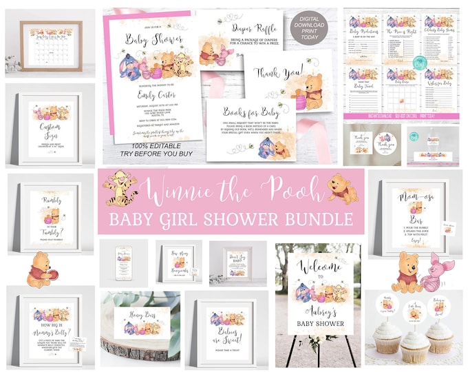 Winnie the Pooh Baby Shower Bundle, Editable Templates A Little Hunny ...