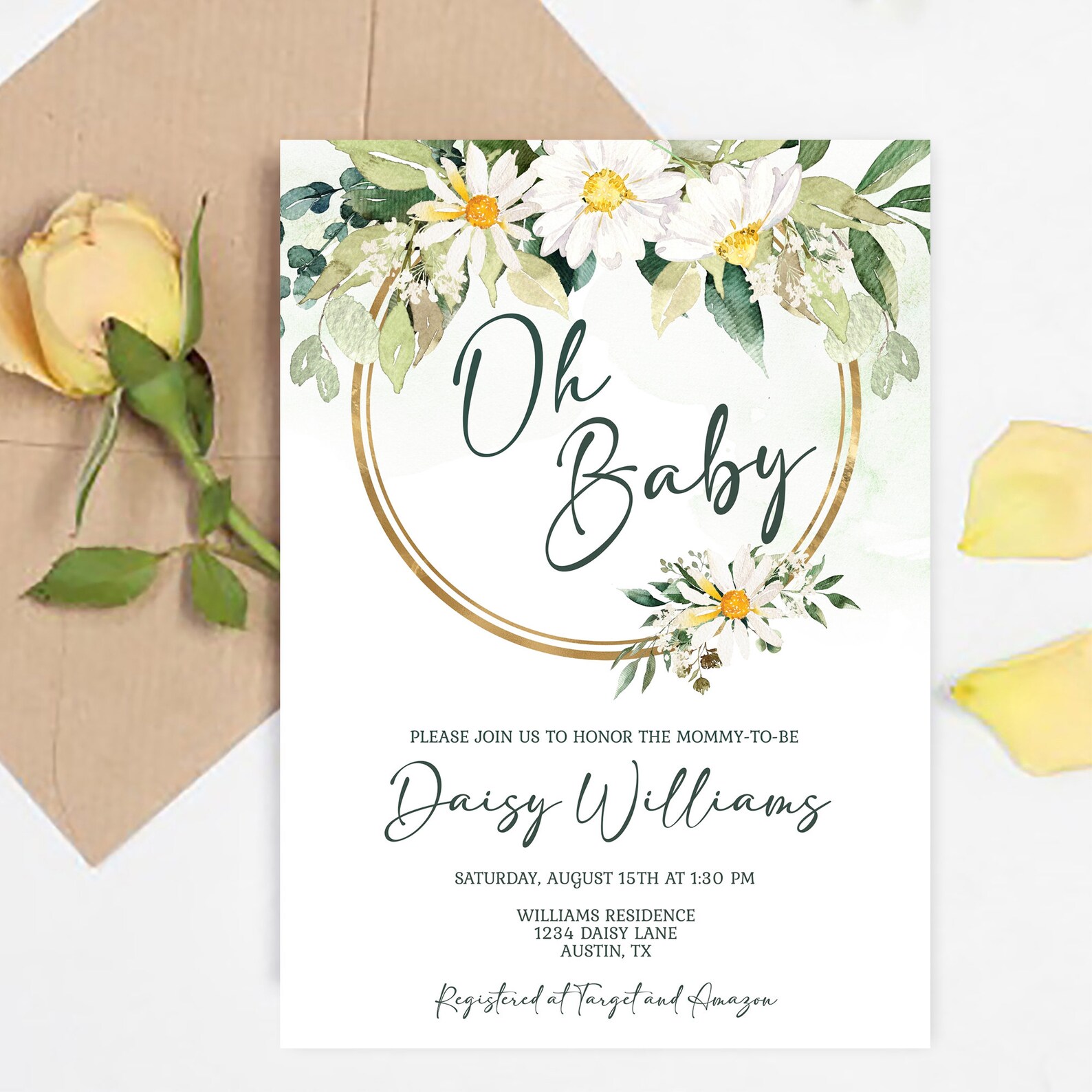 Daisy Oh Baby Baby Shower Invitation Template Daisy Baby - Etsy