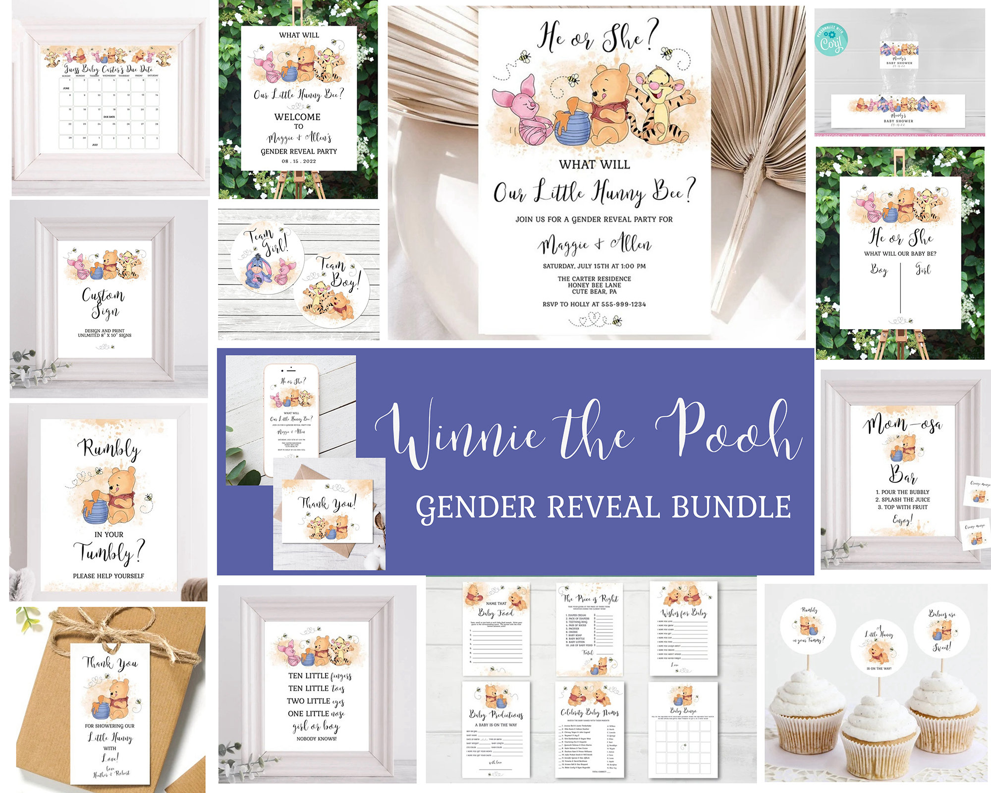 Winnie The Pooh Gender Reveal Bundle A Little Hunny Is On The Etsy