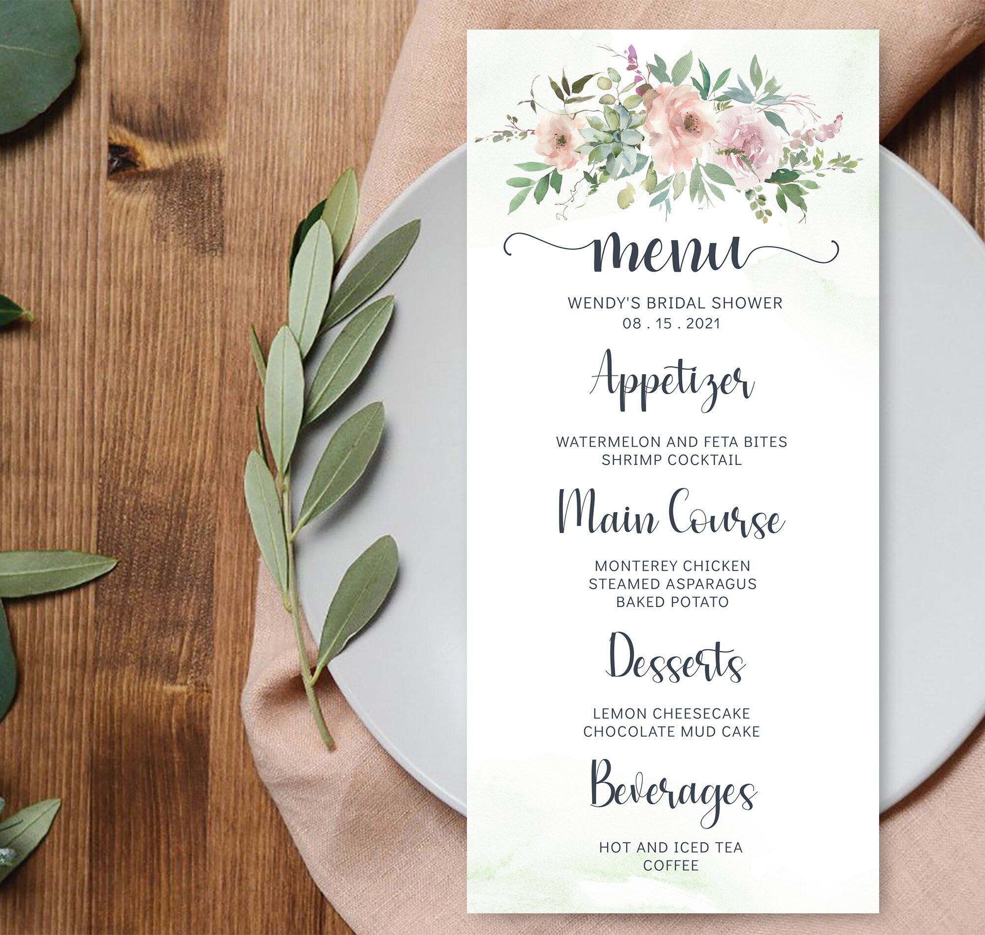Editable Menu Card Template Menu Cards Blush Powder Pink Rose - Etsy