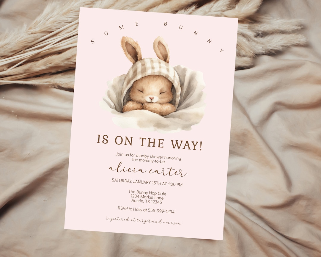 Some Bunny is on the Way Baby Shower Invitation Template Bunny Baby ...