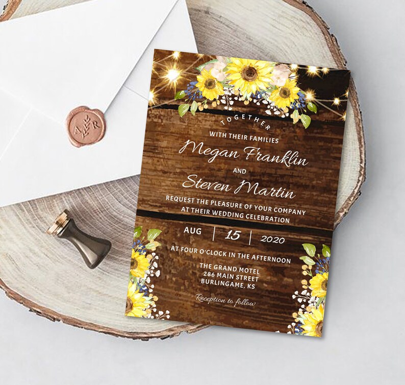 Rustic Sunflower Wedding Invitation Bundle Template Rustic - Etsy