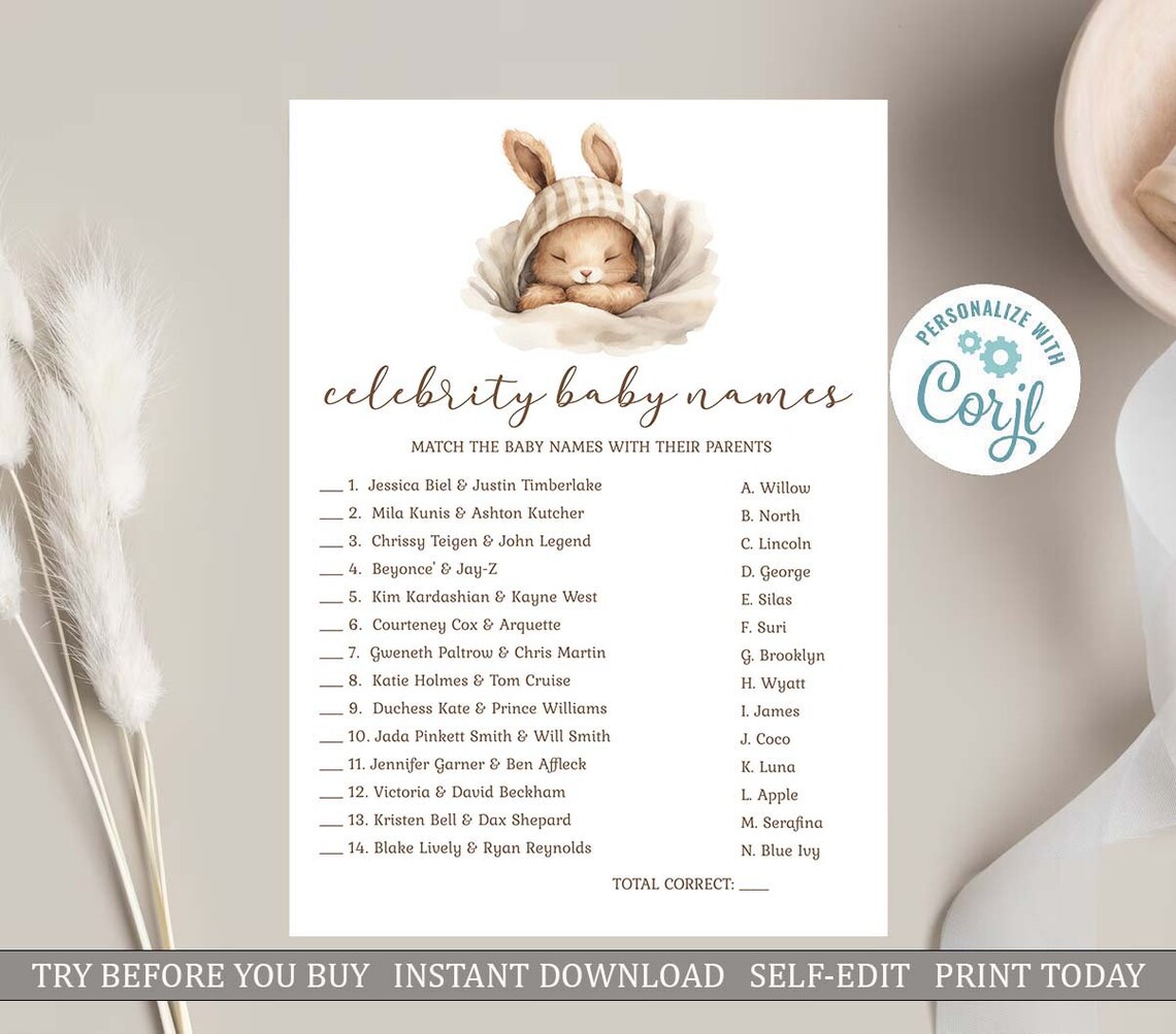 Celebrity Baby Name Game Some Bunny is on the Way Baby Shower Game ...