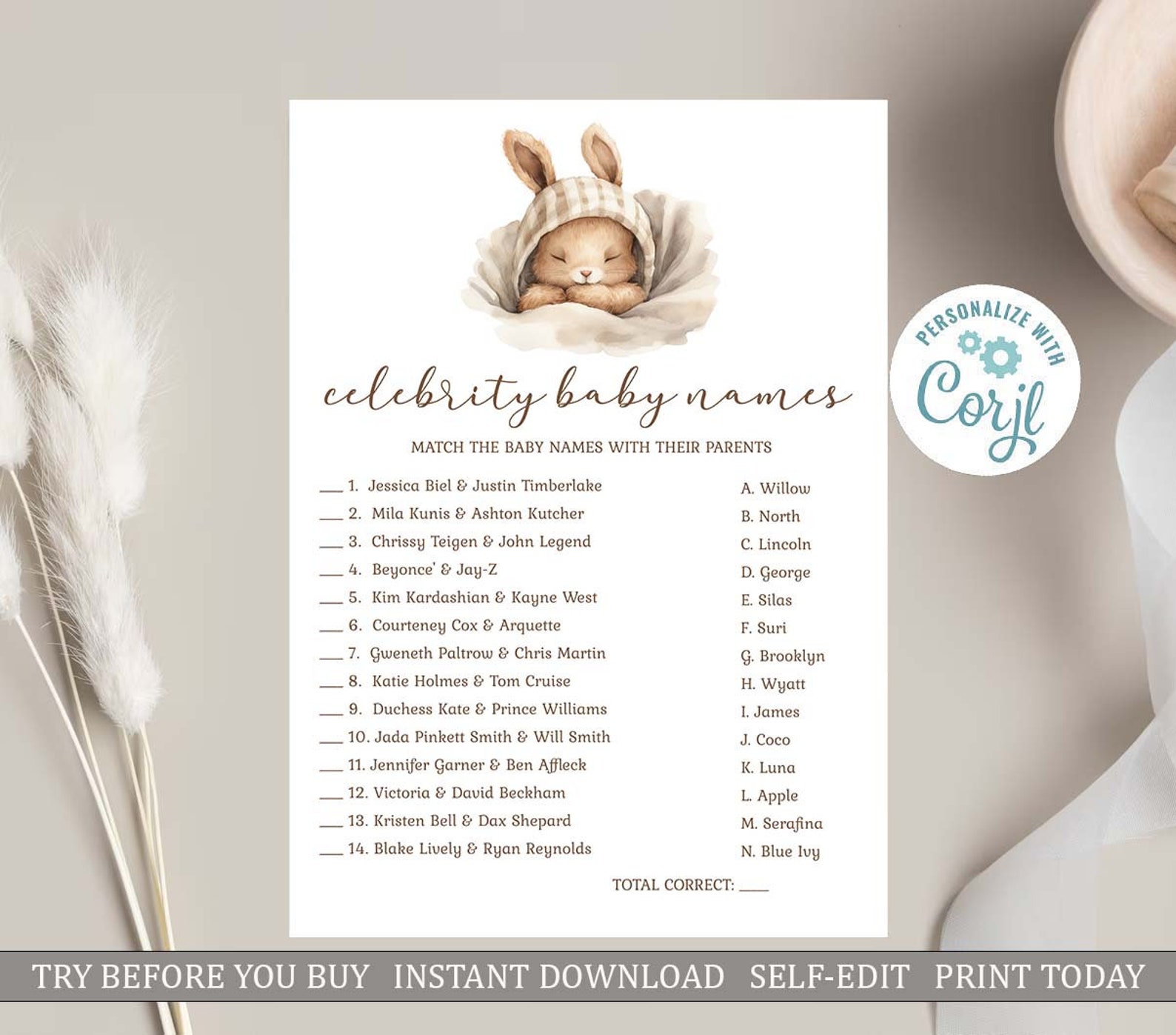 Celebrity Baby Name Game Some Bunny is on the Way Baby Shower Game ...