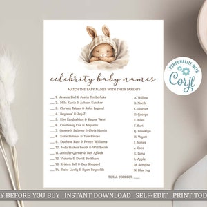 Celebrity Baby Name Game Some Bunny is on the Way Baby Shower Game ...