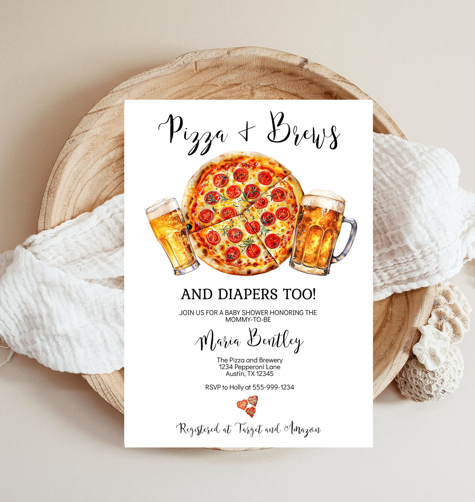 Pizza & Brews and Diapers Too Baby Shower Invitation Template Pizza and ...