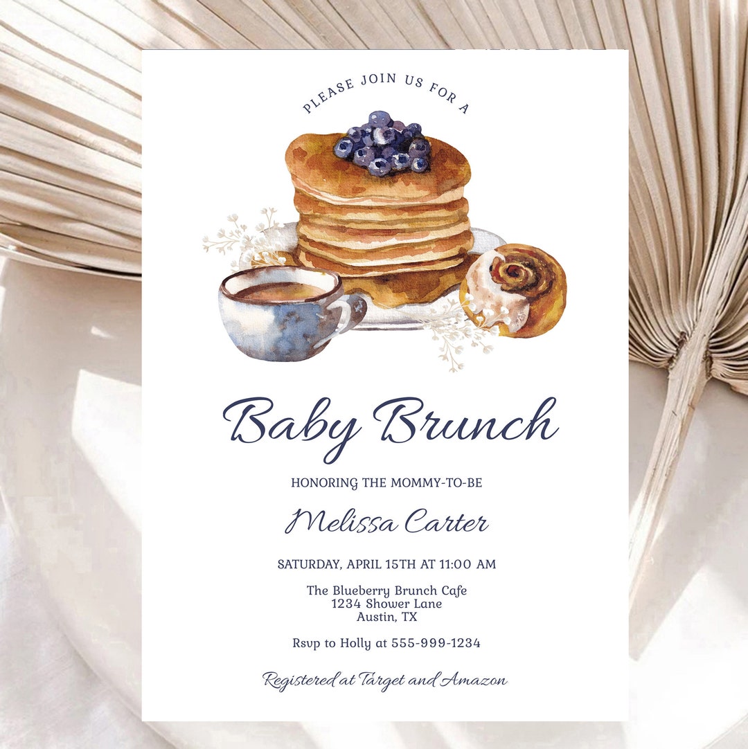 Baby Brunch Invitation Template Pancake Baby Shower Brunch Blueberry ...