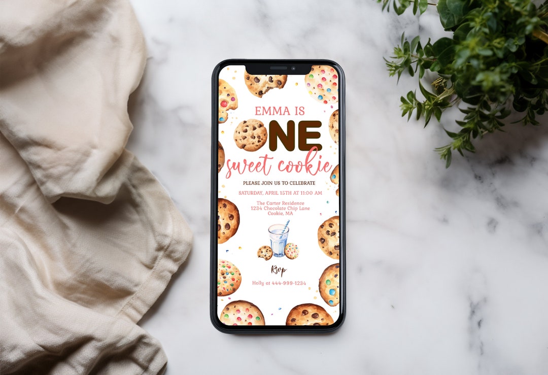 One Sweet Cookie Girl 1st Birthday Party Electronic Invitation Template ...