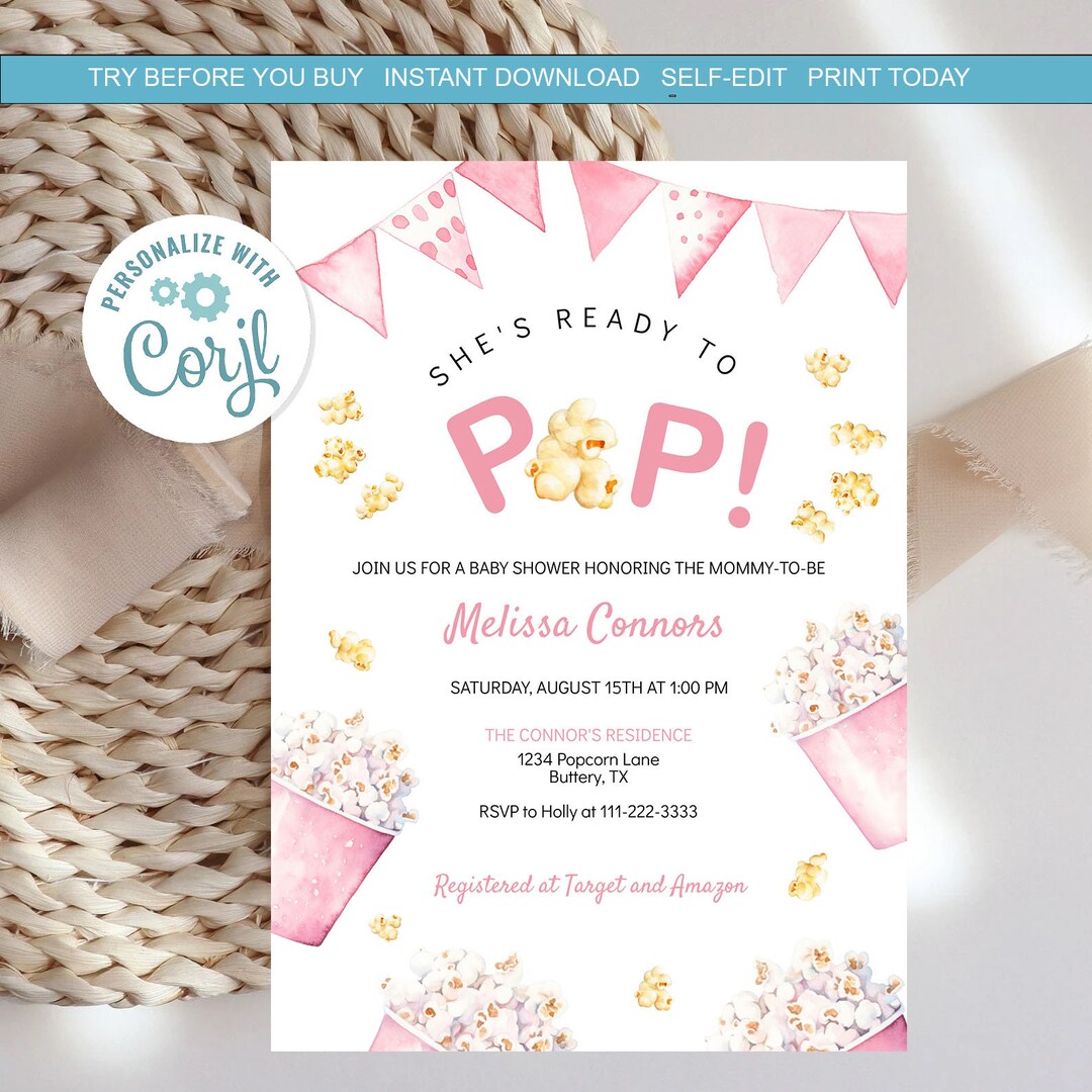 She's Ready to Pop Baby Shower Invitation Template Baby Girl Ready to ...