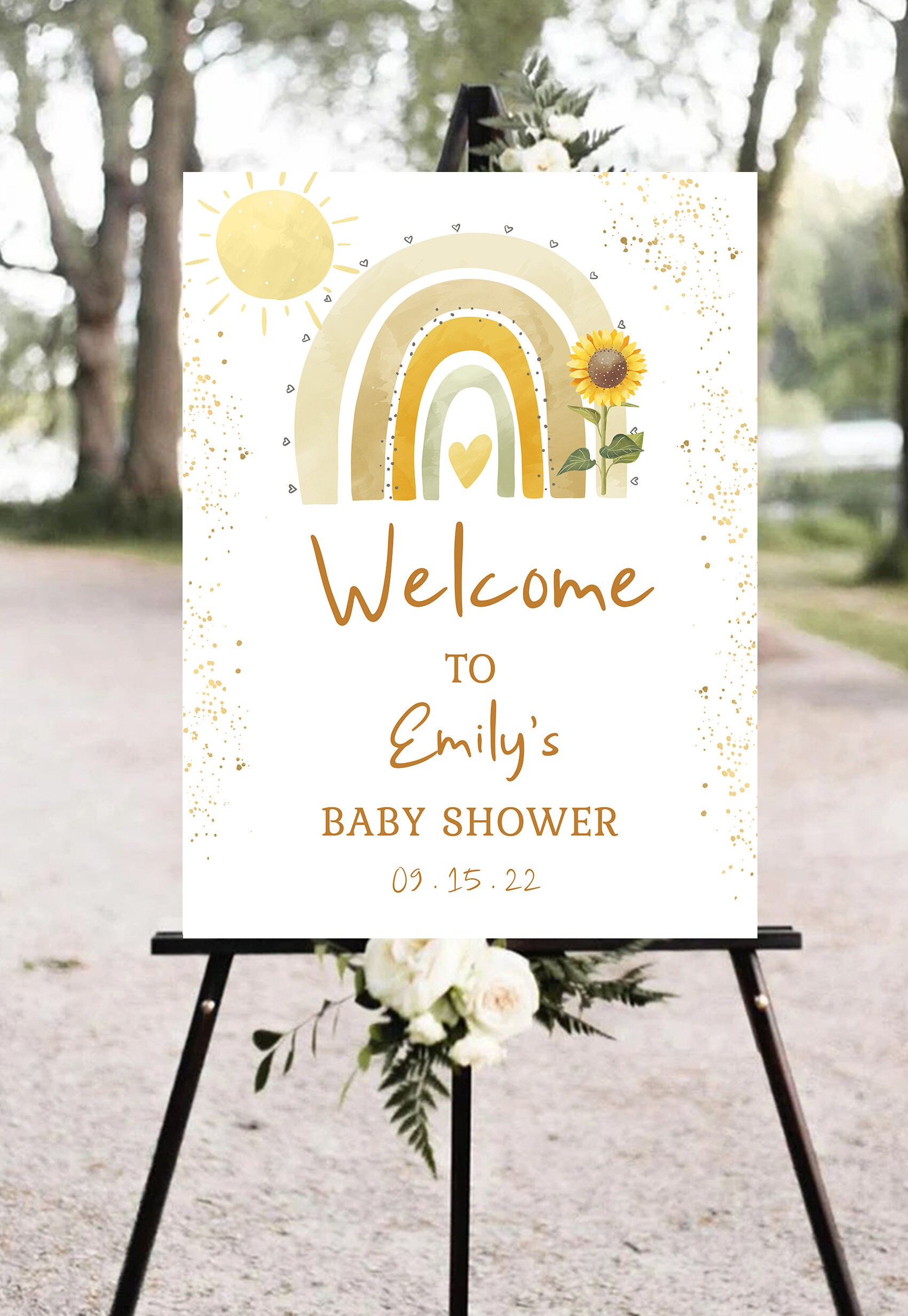 Boho Rainbow Baby Shower Welcome Sign, Sunflower (editable, Instant ...