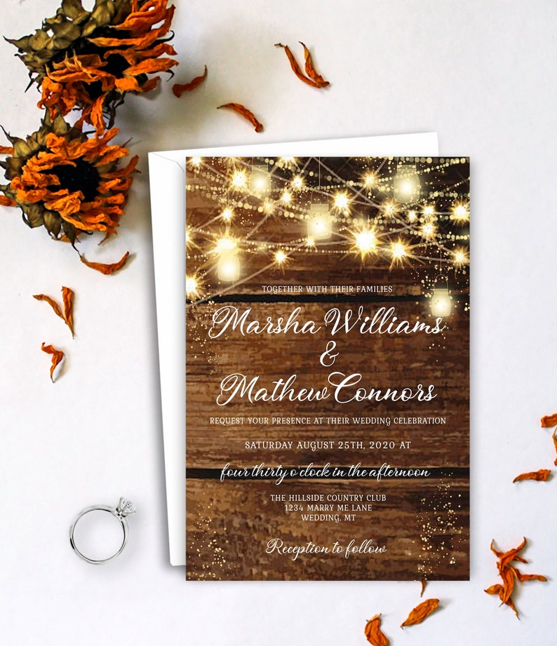 Rustic Country Wedding Invitation Template Barn Wood Strings - Etsy