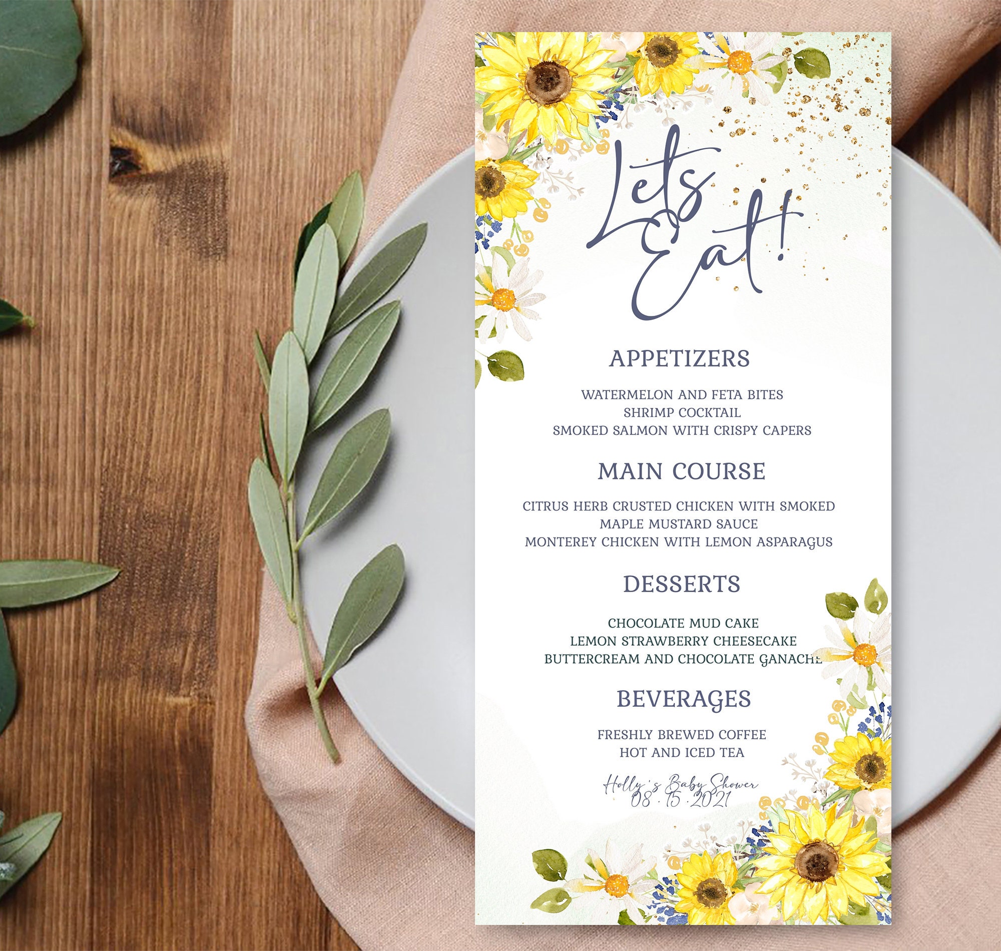 Sunflower Let's Eat Menu Template Sunflower Baby/bridal - Etsy