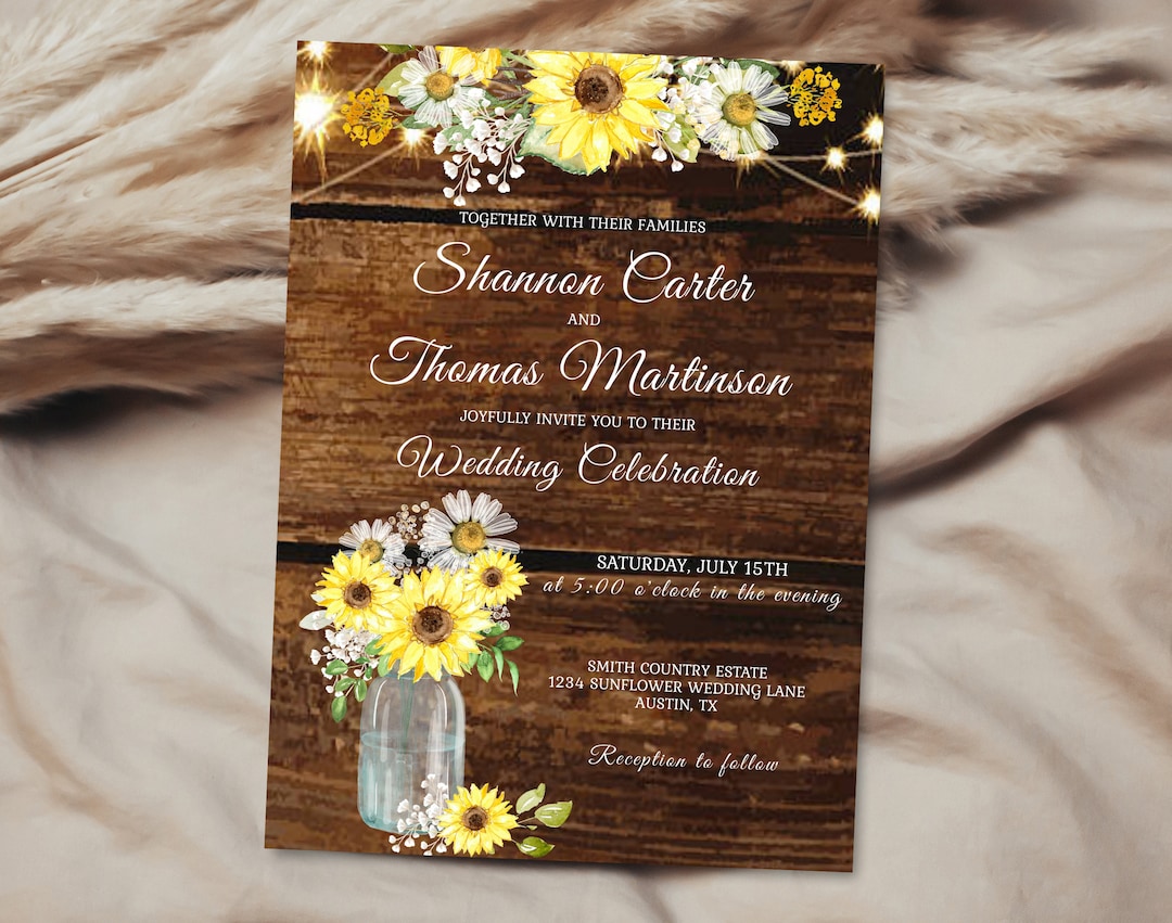 Rustic Sunflower Wedding Invitation Template (digital Download) - Etsy