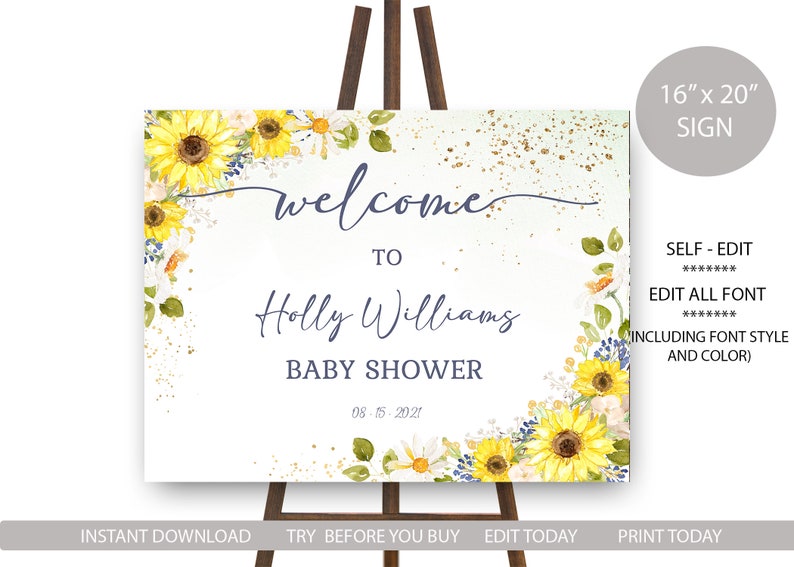 Sunflower Welcome to Baby Shower Sign Template Sunflower | Etsy