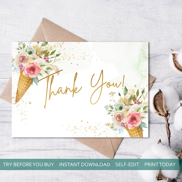 Ice Cream Theme Thank You Card - Etsy
