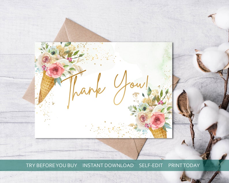 Ice Cream Theme Thank You Card Template She's Been Scooped | Etsy