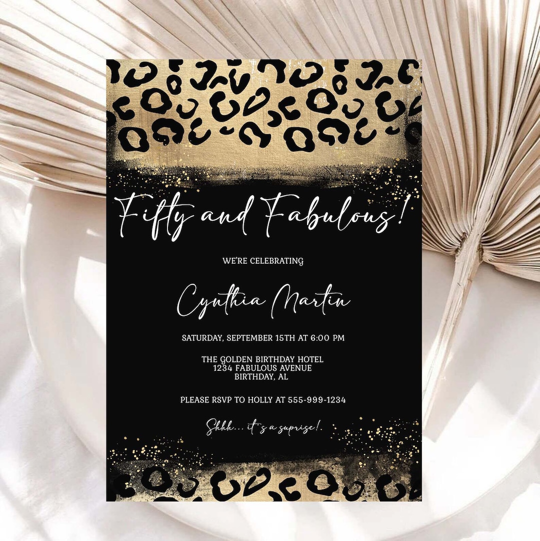 Leopard Fifty and Fabulous 50th Birthday Party Invitation Template ...